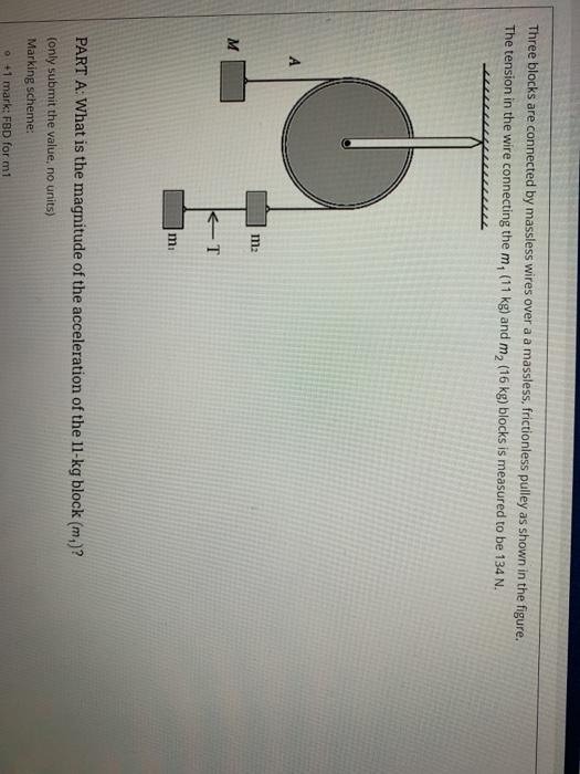 Solved Three blocks are connected by massless wires over a a | Chegg.com