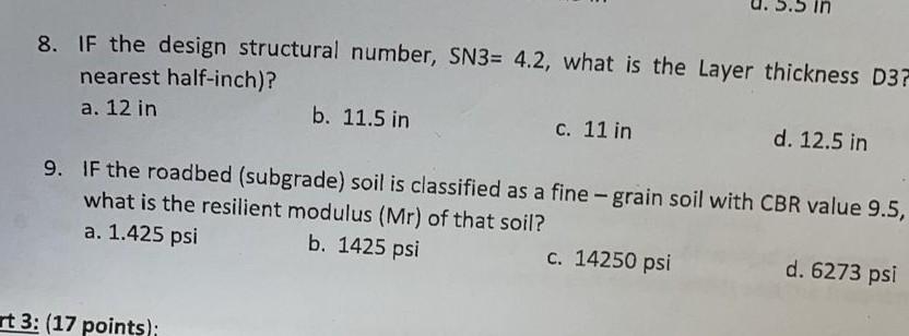 Solved 8. If the design structural number, SN3= 4.2, what is | Chegg.com