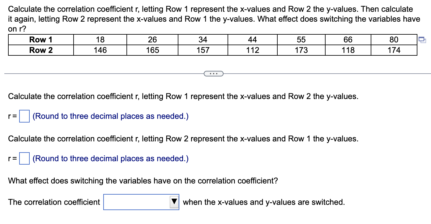 Solved Calculate the correlation coefficient r, ﻿letting Row | Chegg.com