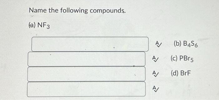 Solved Name the following compounds. (a) NF3 A/ N A/ 1 신 (b) | Chegg.com