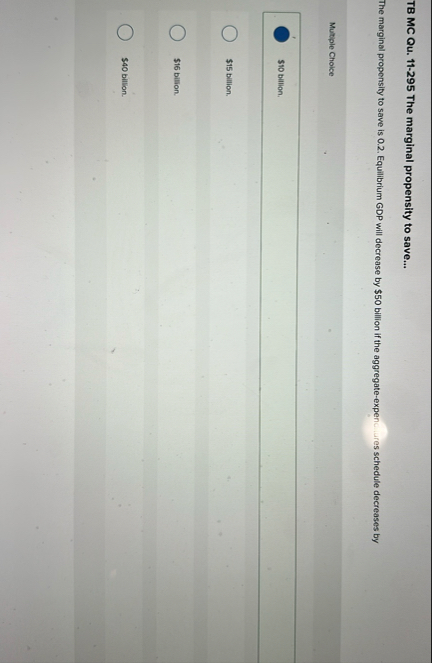 Solved TB MC Qu. 11-295 ﻿The marginal propensity to | Chegg.com