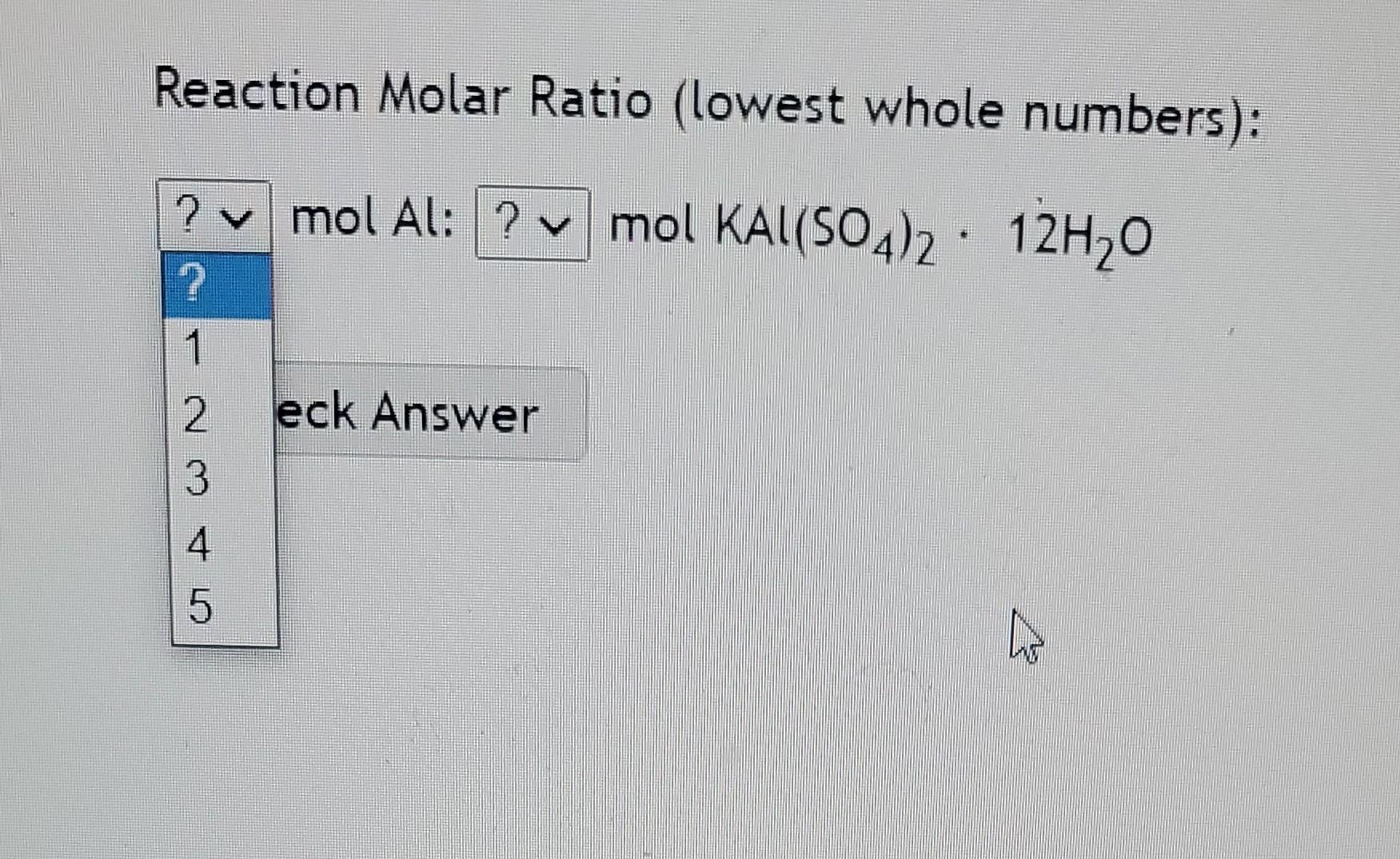 Reaction Molar Ratio (lowest whole numbers): mol Al: | Chegg.com