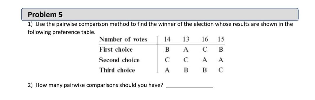 Solved 1) Use the pairwise comparison method to find the | Chegg.com
