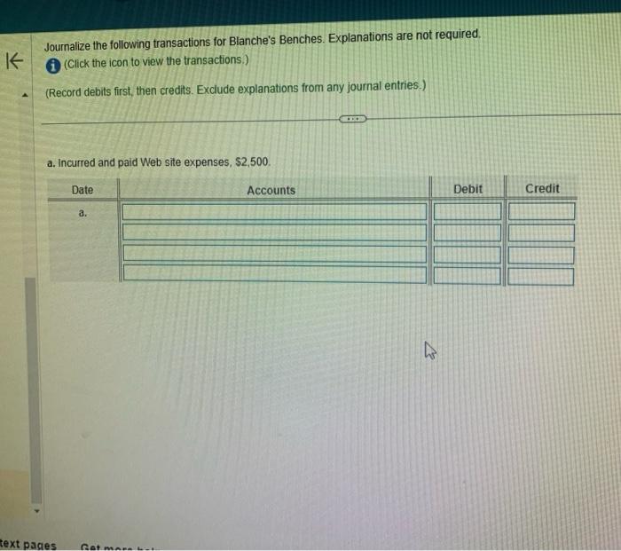 Solved Journalize the following transactions for Blanche's | Chegg.com