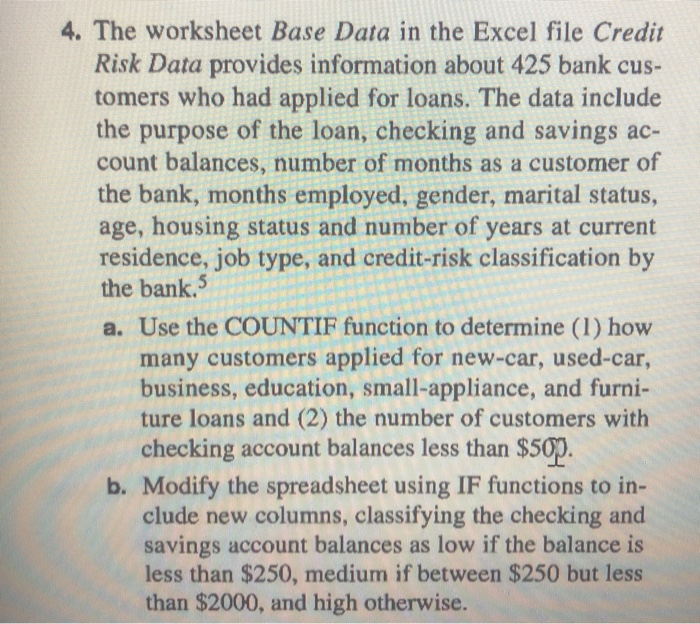 4. The worksheet Base Data in the Excel file Credit | Chegg.com