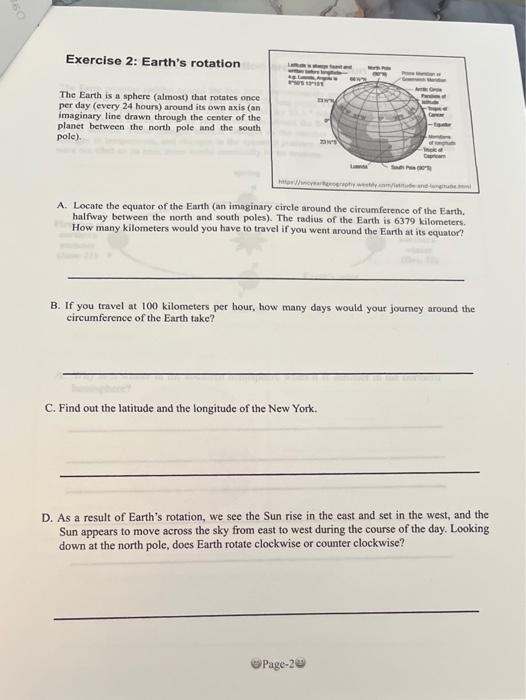 Solved Exercise 2: Earth's rotation The Earth is a sphere | Chegg.com