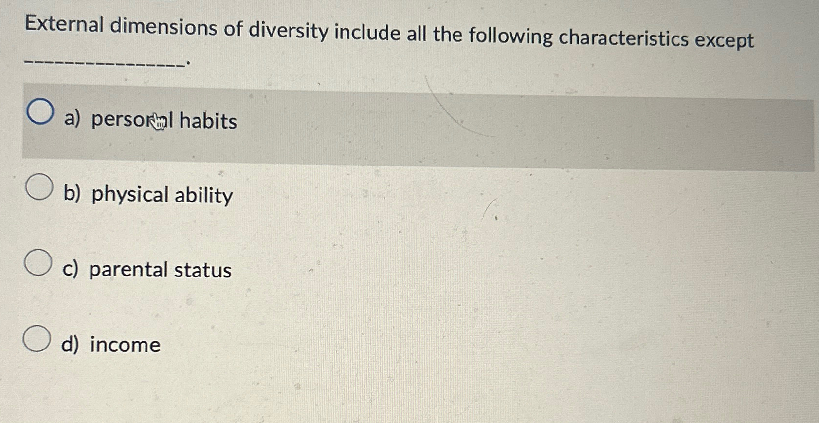 Solved External dimensions of diversity include all the | Chegg.com