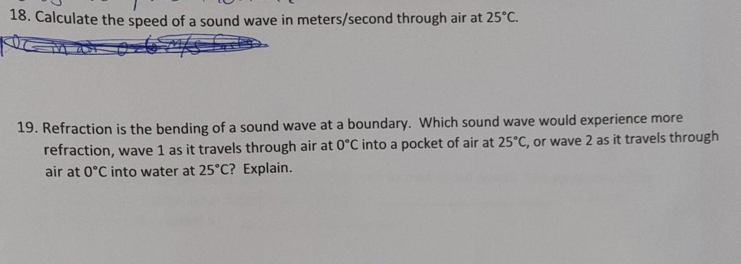 Solved 18. Calculate the speed of a sound wave in | Chegg.com
