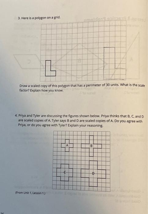3. Here is a polygon on a grid. Draw a scaled copy of | Chegg.com