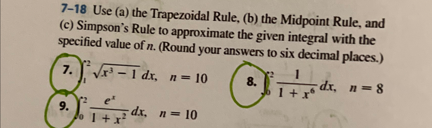 Solved 7-18 ﻿Use (a) ﻿the Trapezoidal Rule, (b) ﻿the | Chegg.com