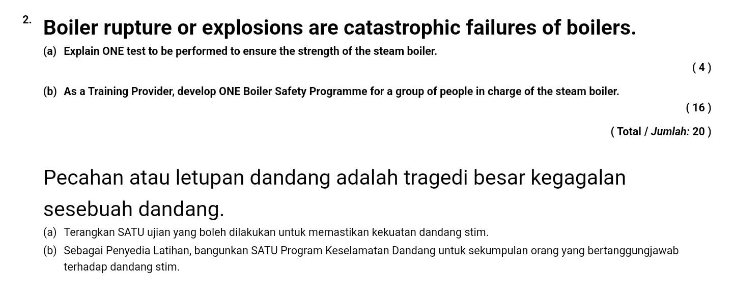 Solved Boiler rupture or explosions are catastrophic | Chegg.com