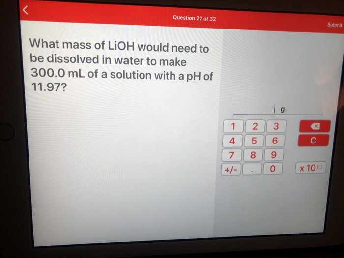Solved what mass of LiOH would need to be dissolved in water | Chegg.com