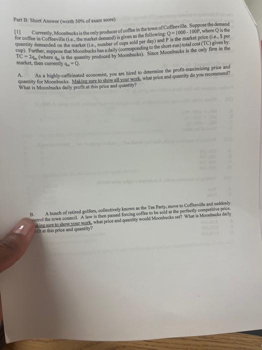 Solved Part B: Short Answer (worth 50% of exam seore) [1] | Chegg.com