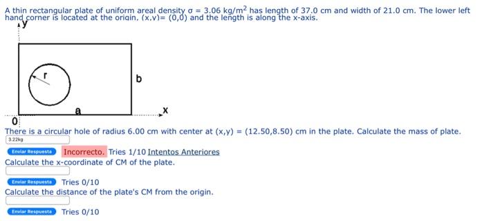 Solved A thin rectangular plate of uniform areal density | Chegg.com