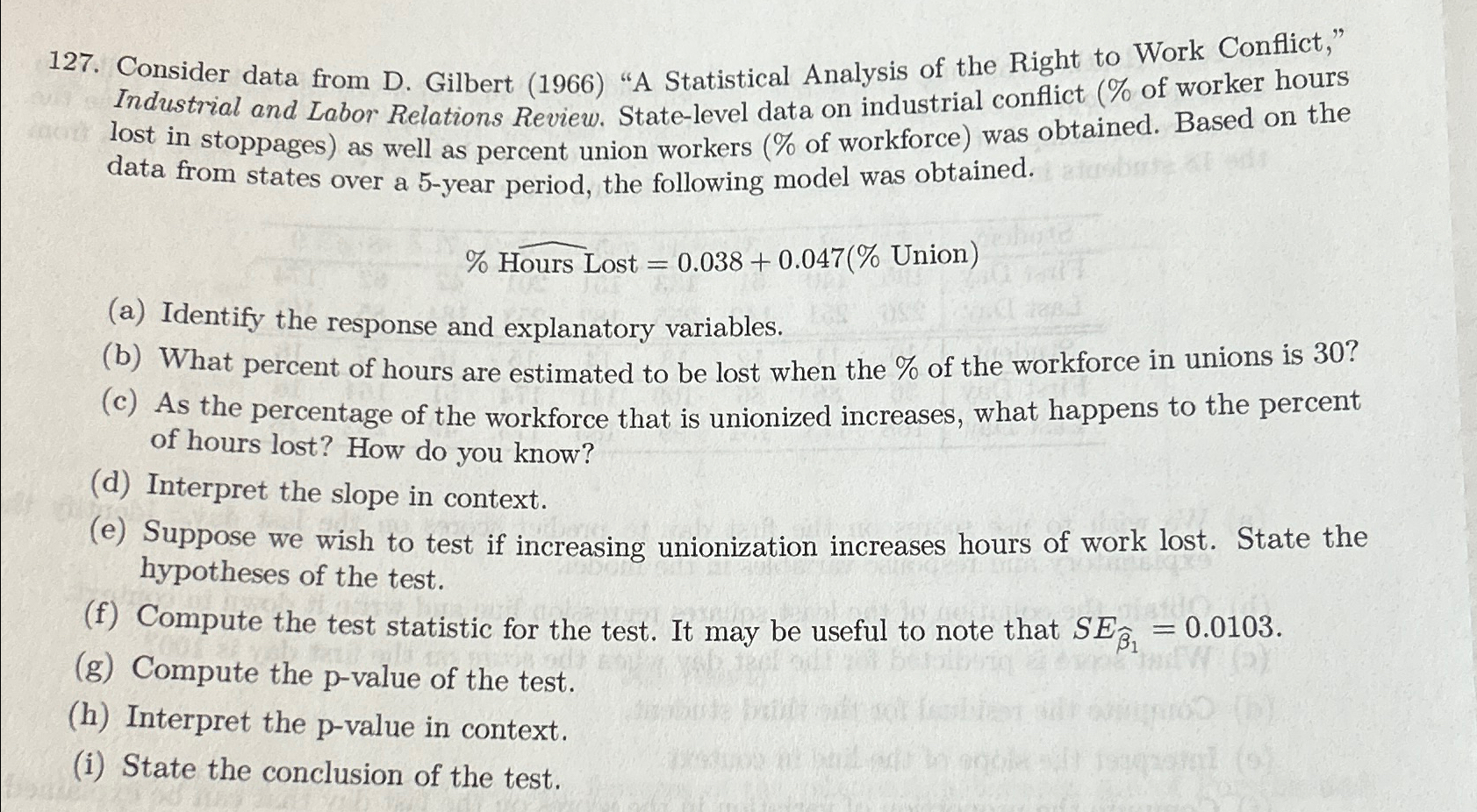 Solved Consider data from D. ﻿Gilbert (1966) ﻿"A Statistical | Chegg.com