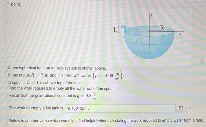 Solved (1 point) A hemispherical tank on an axis system is | Chegg.com