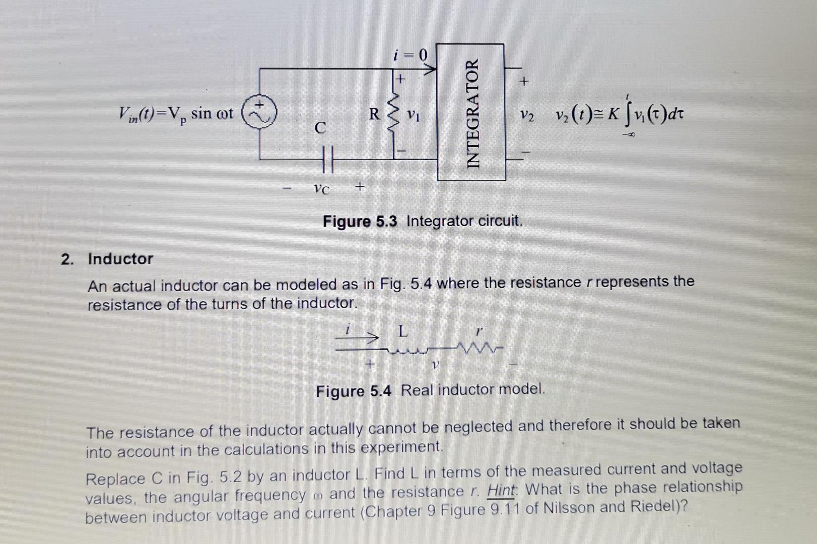 Solved Figure 5.3 Integrator circuit. Inductor An actual | Chegg.com