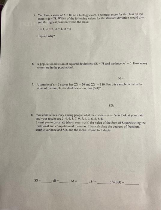 Solved 1. What is the value of SS (sum of squared | Chegg.com