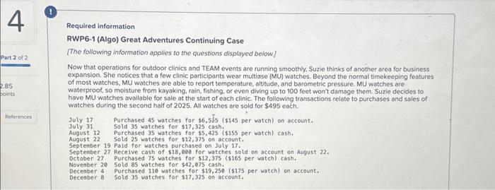 Solved Required information RWP6-1 (Algo) Great Adventures | Chegg.com