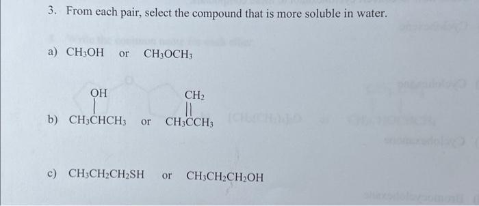 Solved 3. From each pair, select the compound that is more | Chegg.com