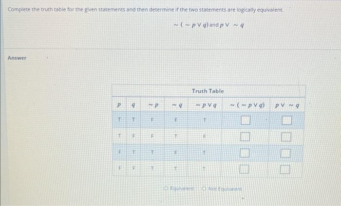 Solved Complete the truth table for the given statements and | Chegg.com