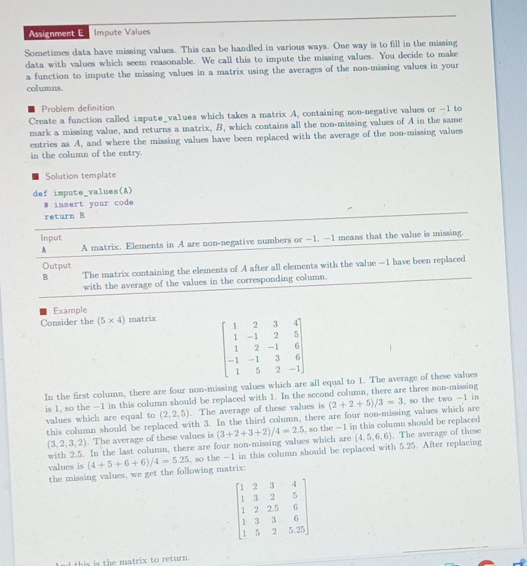 Solved Assignment E Impute Values Sometimes Data Have
