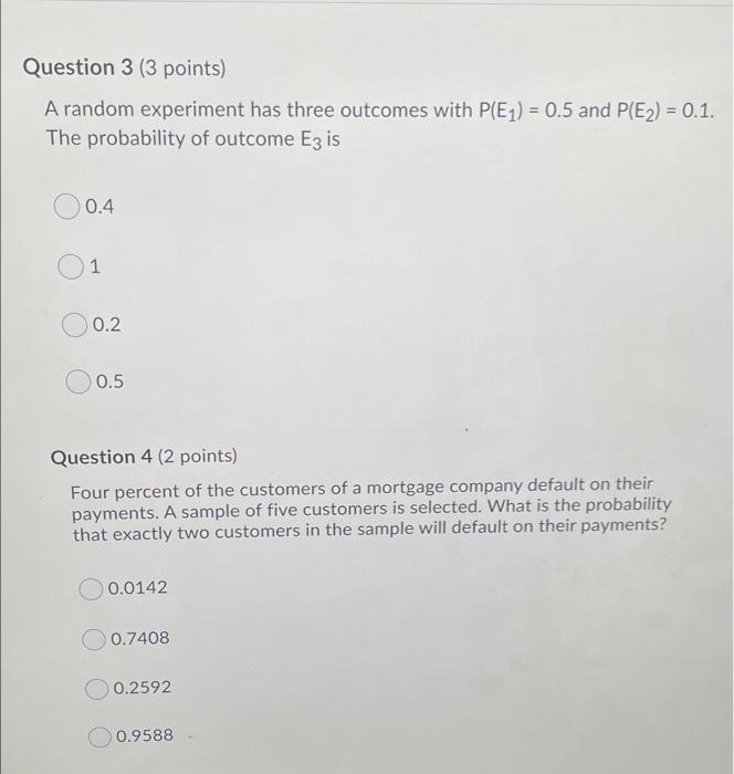 Solved Question 3 (3 points) A random experiment has three | Chegg.com