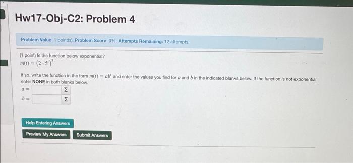Solved (1 point) is the function below exponential? | Chegg.com
