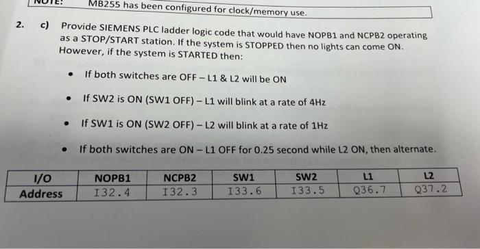Solved 2. c) Provide SIEMENS PLC ladder logic code that | Chegg.com
