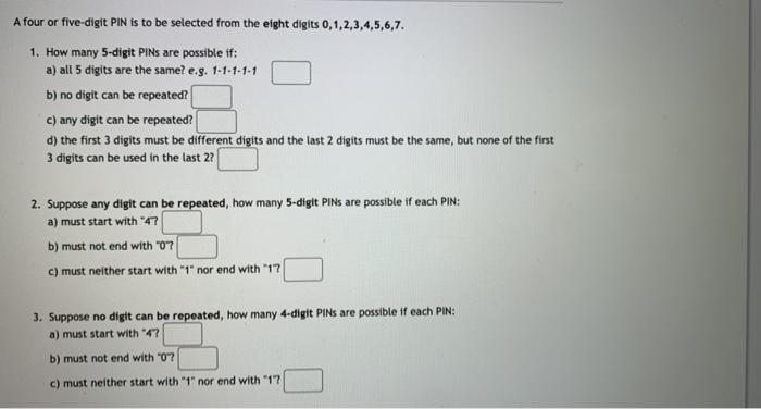 Solved A four or five-digit PIN is to be selected from the | Chegg.com