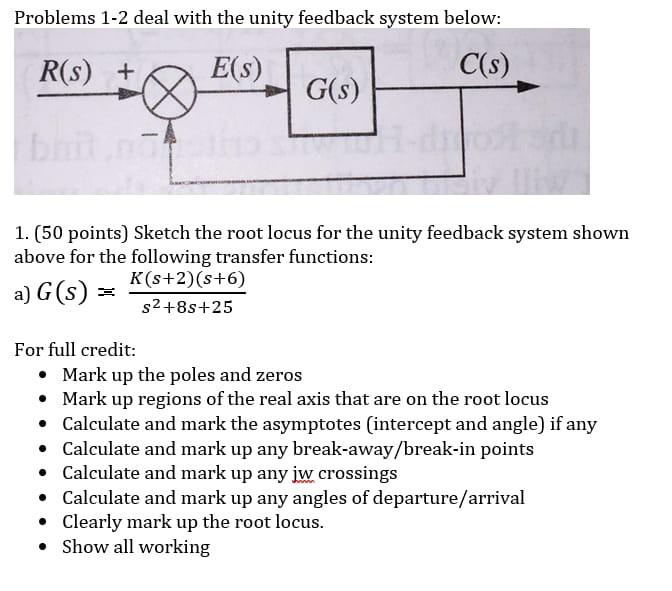 Solved Problems 1-2 deal with the unity feedback system | Chegg.com
