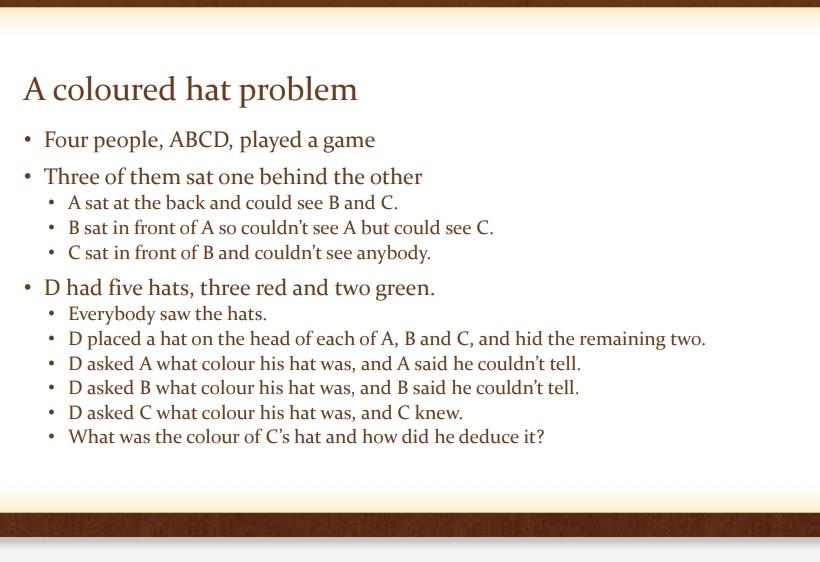 Solved A coloured hat problem - Four people, ABCD, played a | Chegg.com