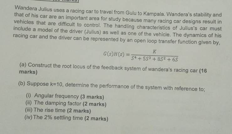 Solved Wandera Julius uses a racing car to travel from Gulu | Chegg.com