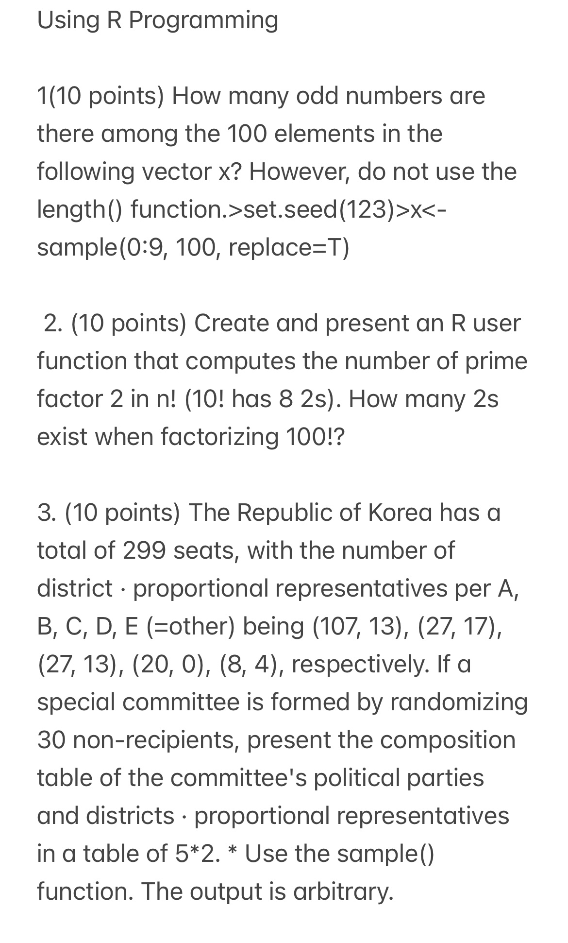Solved Using R Programming1(10 ﻿points) ﻿How many odd | Chegg.com