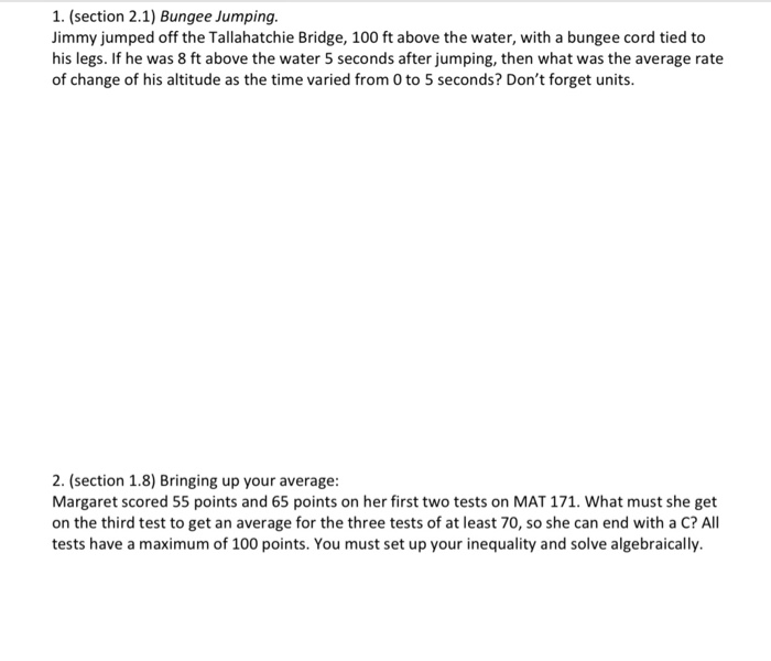 Solved 1. (section 2.1) Bungee jumping. Jimmy jumped off the | Chegg.com