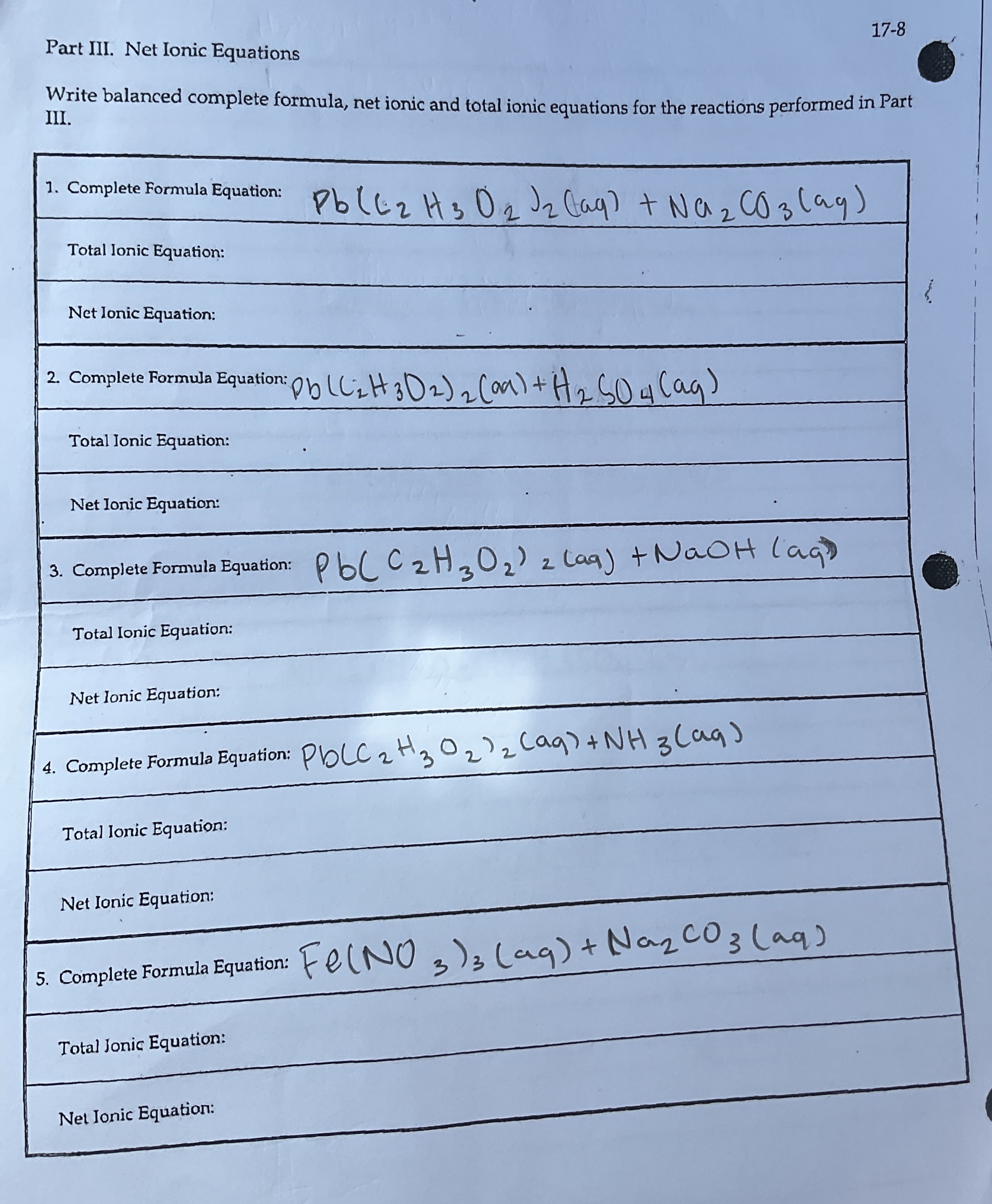 Part III. Reactions in Aqueous SolutioncSsPart III. | Chegg.com