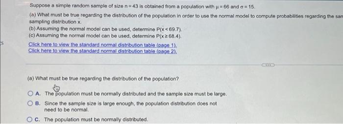 Solved Suppose a simple random sample of size n= 43 is | Chegg.com