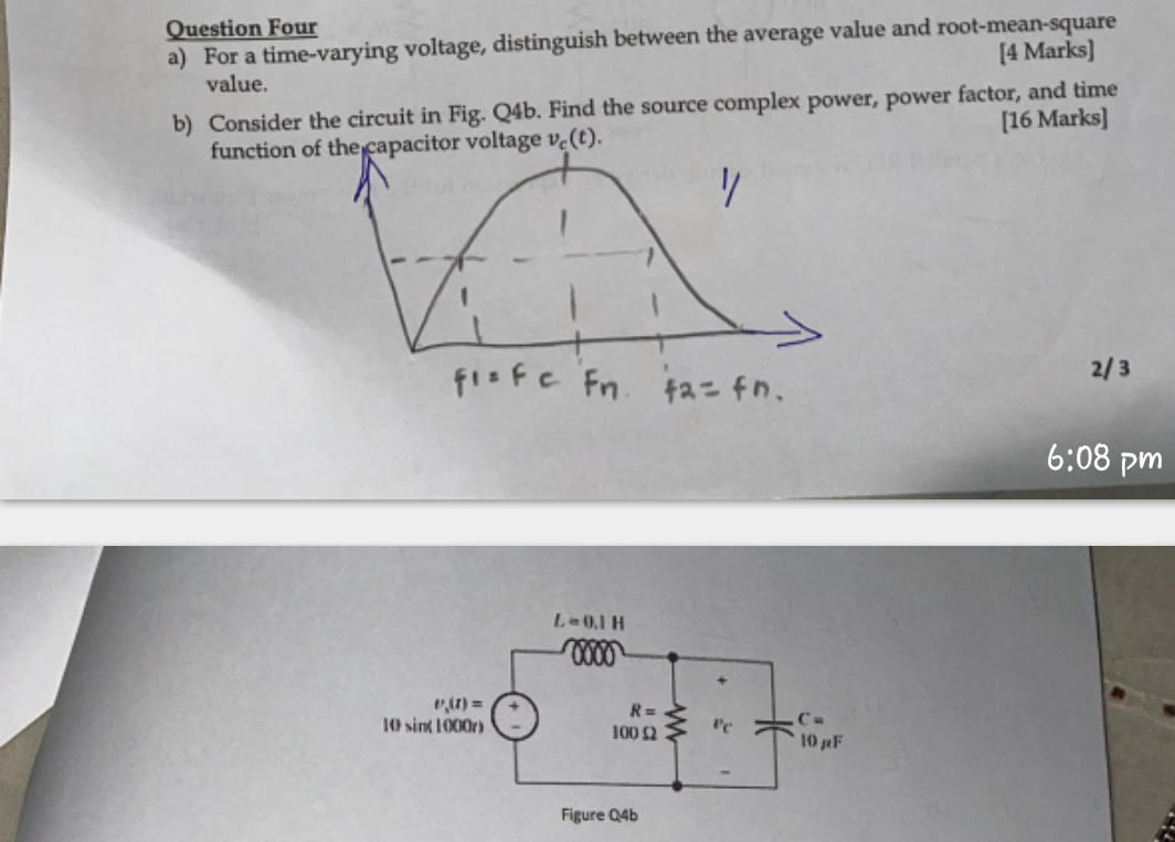 Solved Question Four a) For a time-varying voltage, | Chegg.com