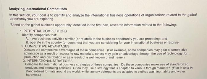 Solved Analyzing International Competitors In this section, | Chegg.com