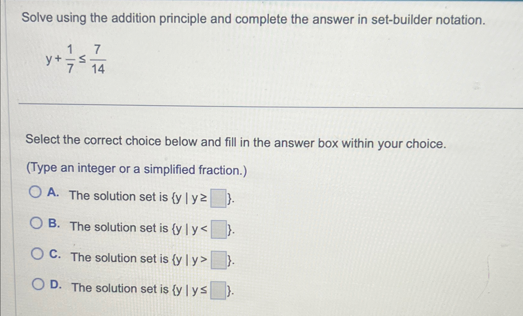 Solved Solve using the addition principle and complete the | Chegg.com