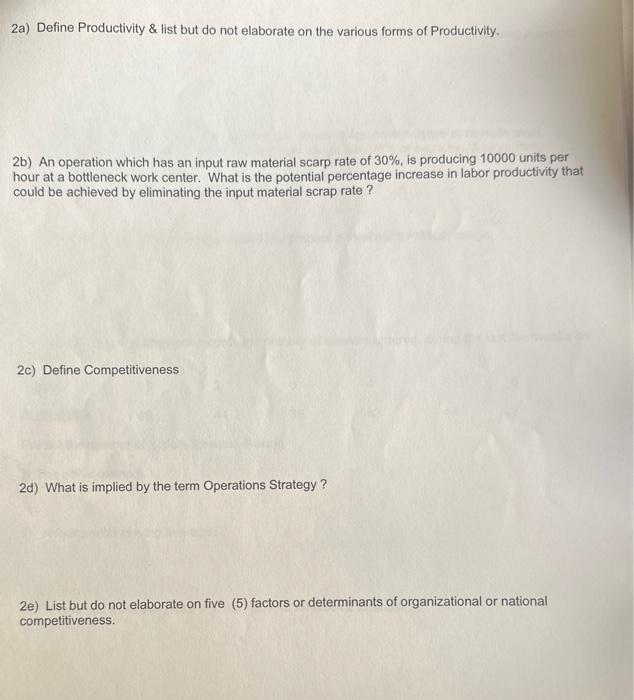 Solved 2a) Define Productivity \& list but do not elaborate | Chegg.com