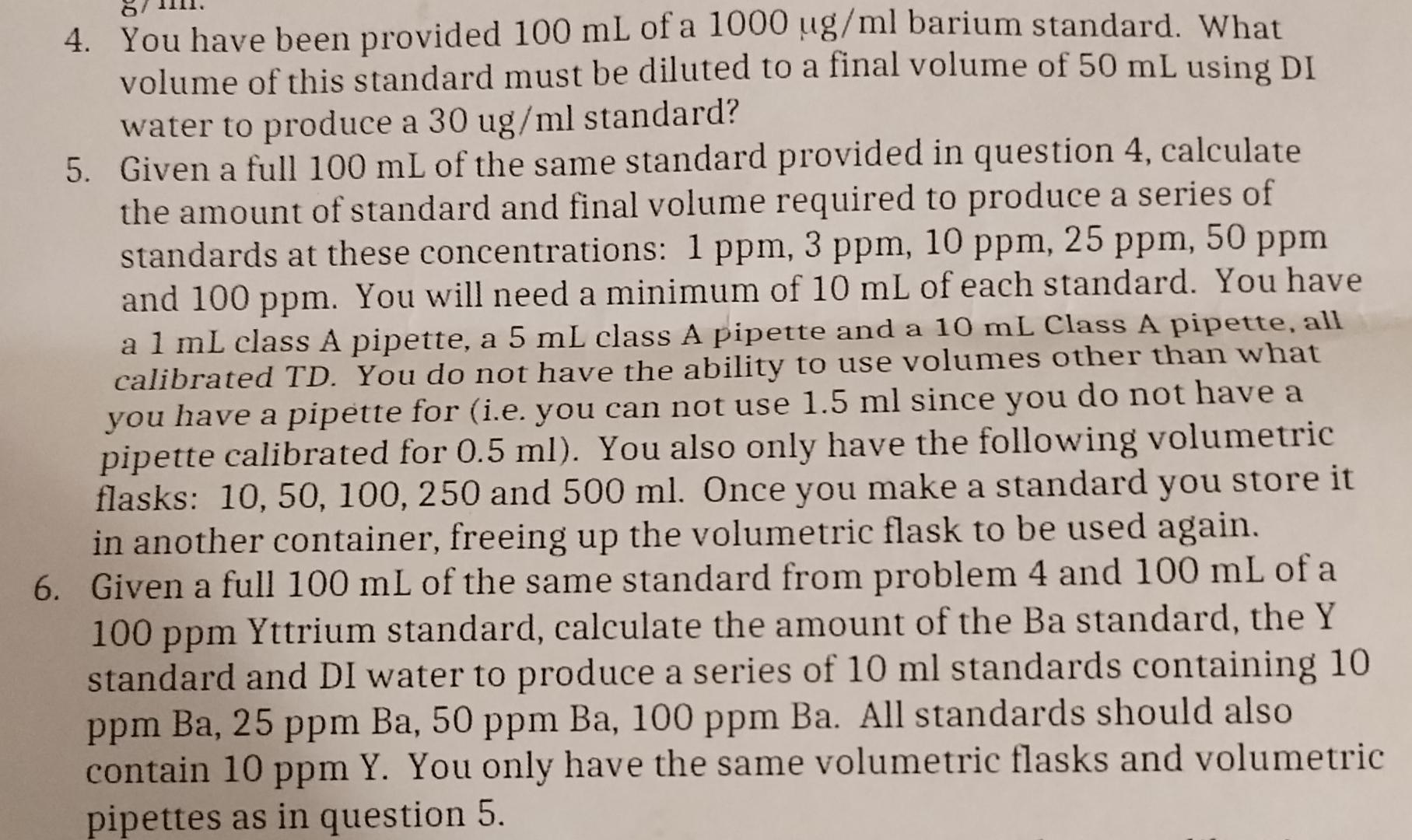 Solved You have been provided 100mL ﻿of a 1000μgml ﻿barium | Chegg.com