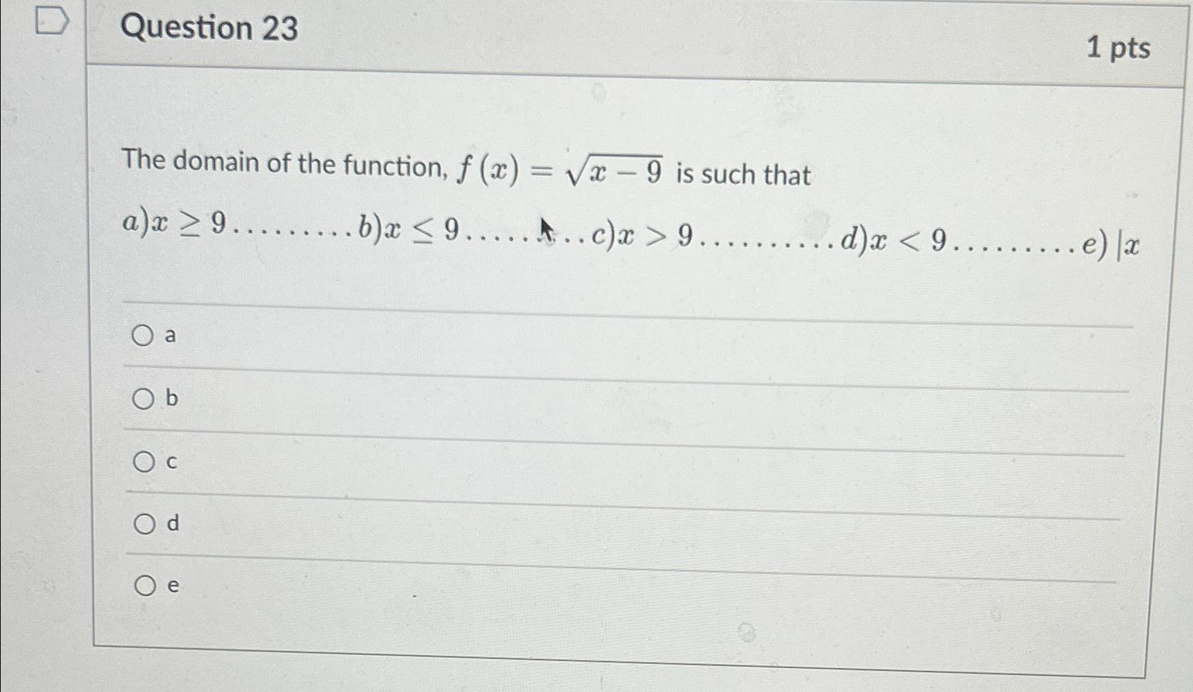 Solved Question 231 ﻿ptsThe domain of the function, | Chegg.com