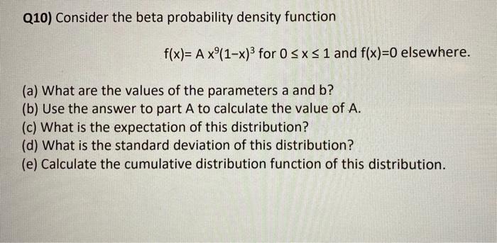 Solved Q10) Consider the beta probability density function | Chegg.com