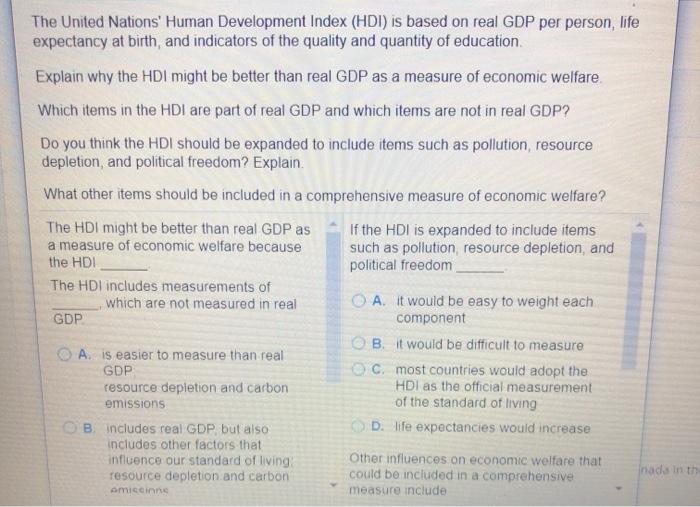 Solved The United Nations' Human Development Index (HDI) is | Chegg.com