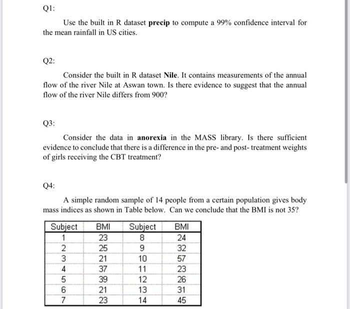 Solved Q1: Use the built in R dataset precip to compute a | Chegg.com