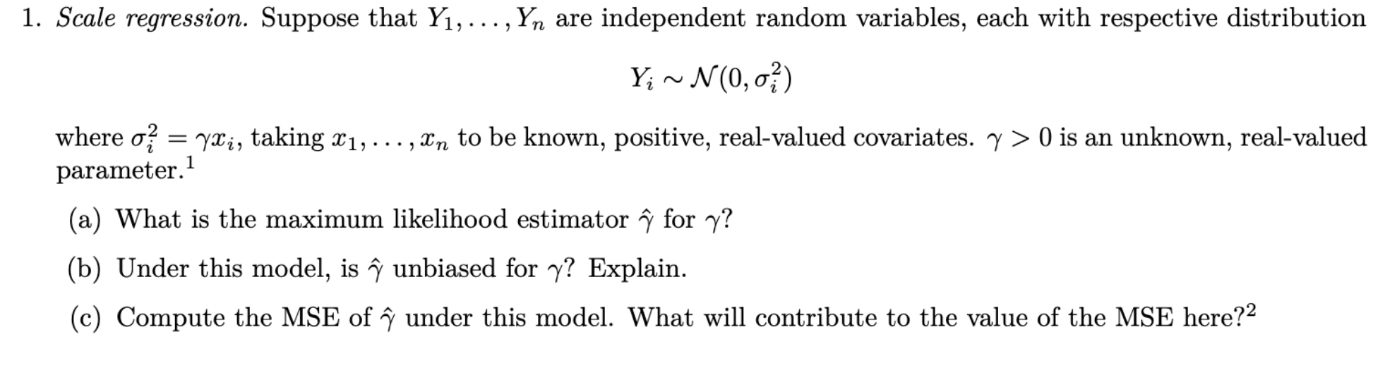 Solved Scale regression. Suppose that Y1,dots,Yn ﻿are | Chegg.com