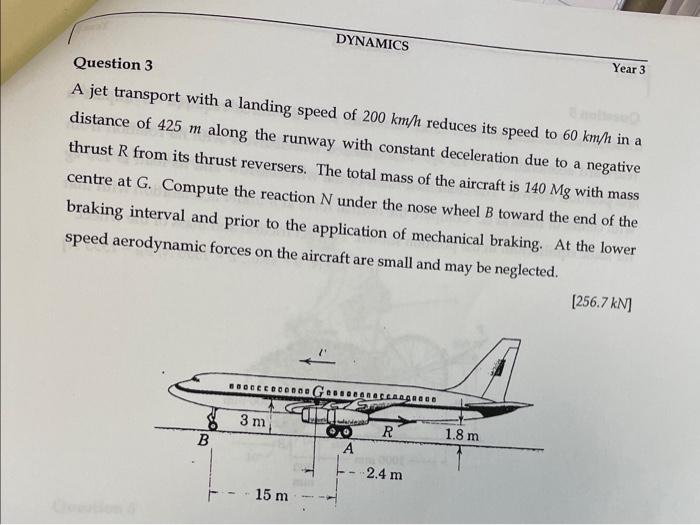 Solved Question 3 A jet transport with a landing speed of | Chegg.com