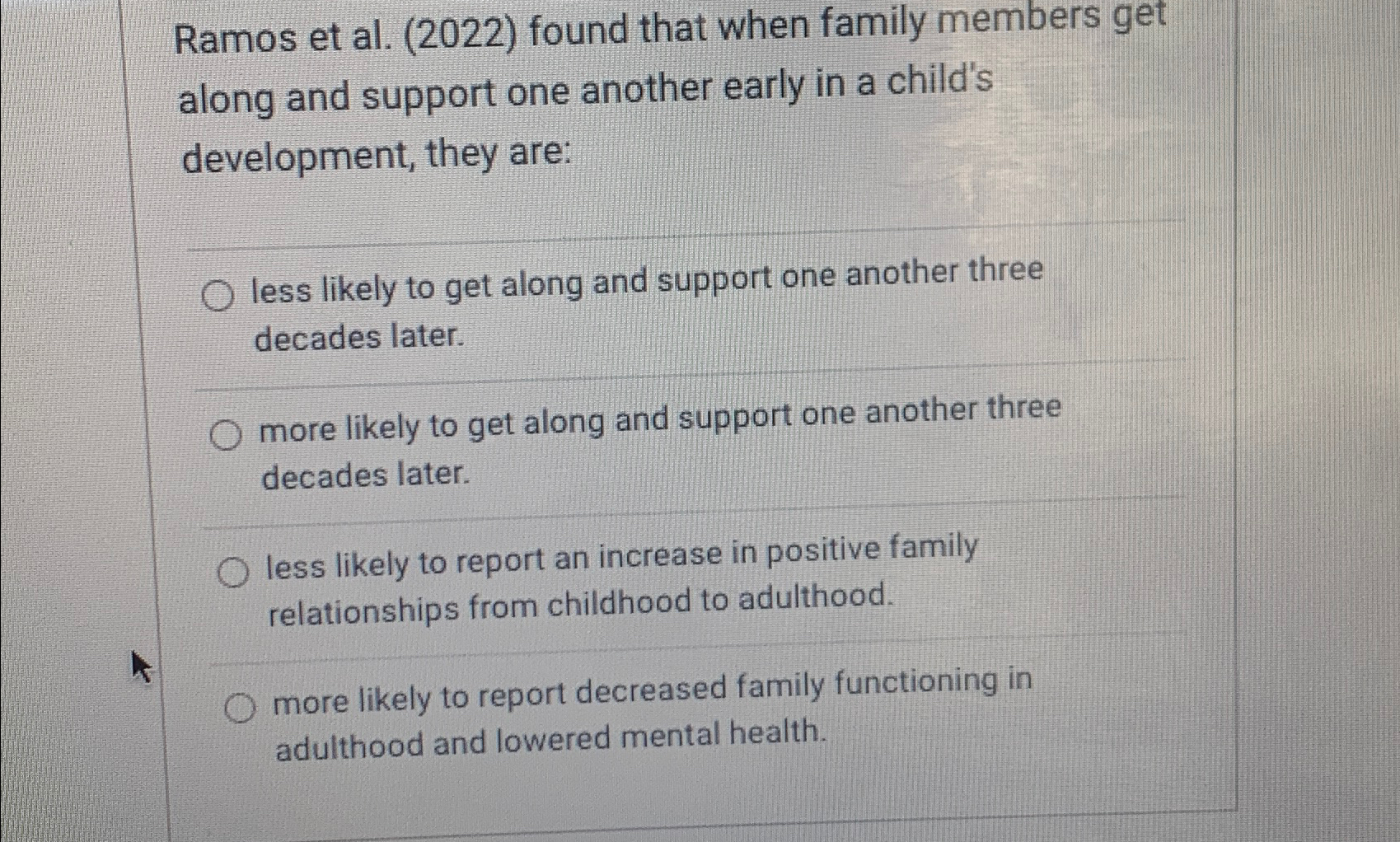 Solved Ramos et al. (2022) ﻿found that when family members | Chegg.com