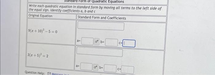 Solved Quadratic Equations Write each quadratic equation in | Chegg.com
